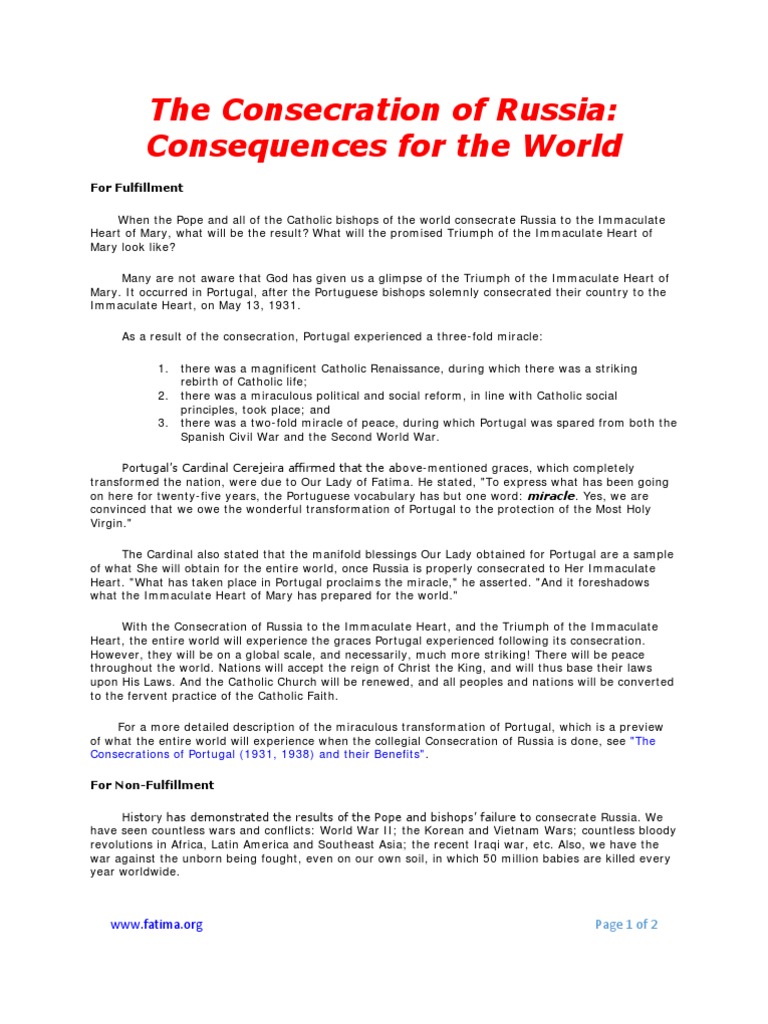 The Consecration of Russia: Consequences For The World | PDF | Our Lady ...