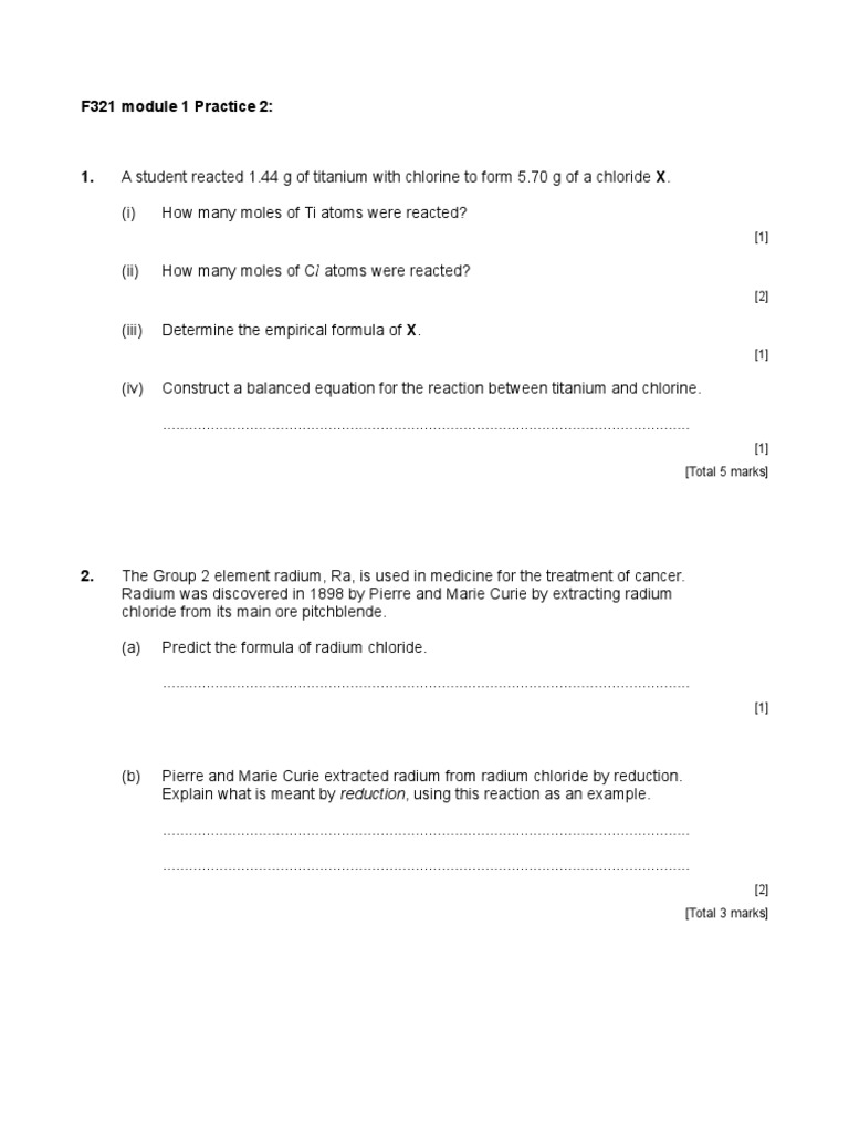 F321 Module 1 Practice 2 | PDF | Isotope | Acid