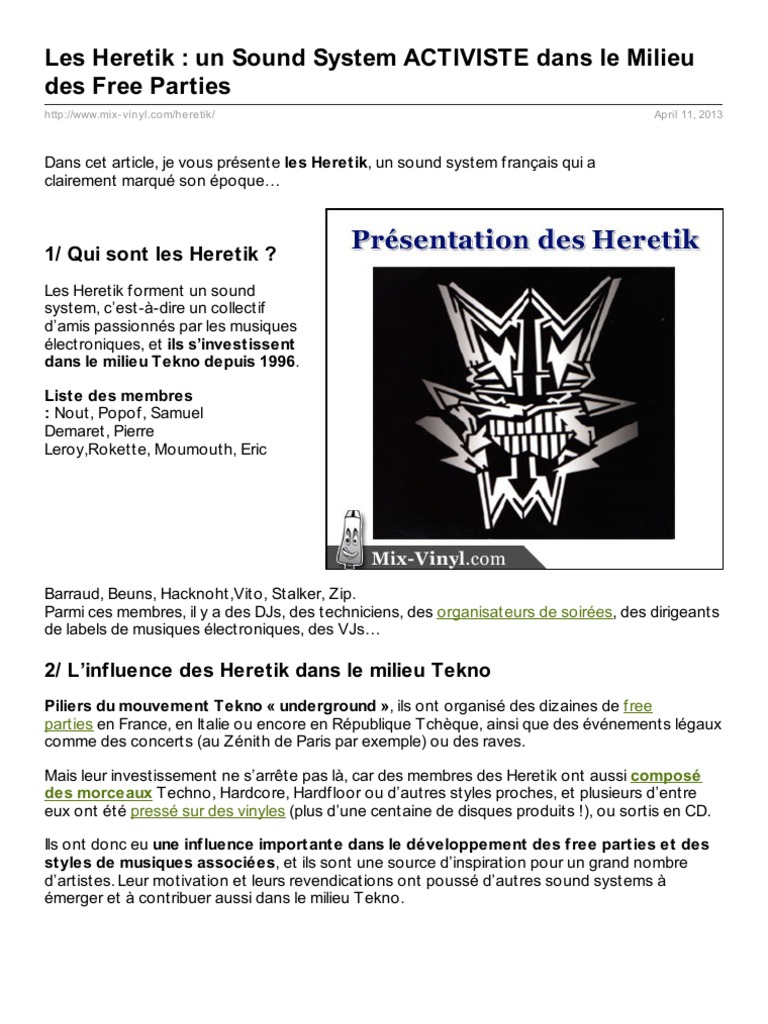 Les Heretik : Pionniers du Sound System Tekno | PDF | Disc jockey ...