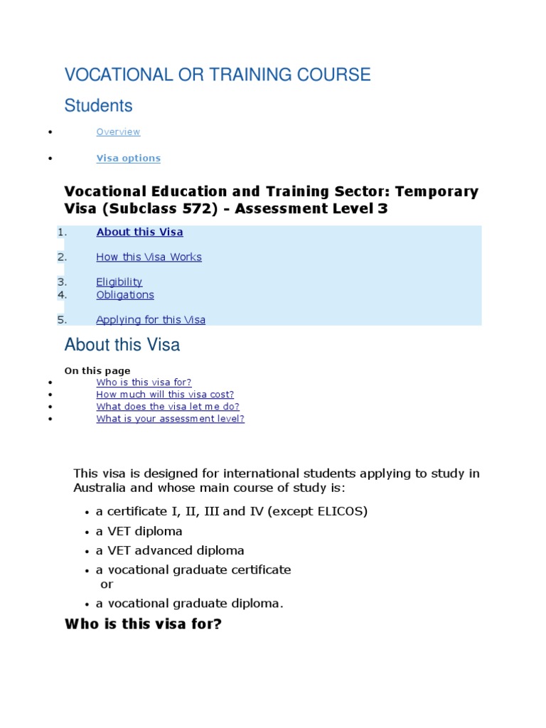 Vocational or Training Course | PDF | Travel Visa | Vocational Education