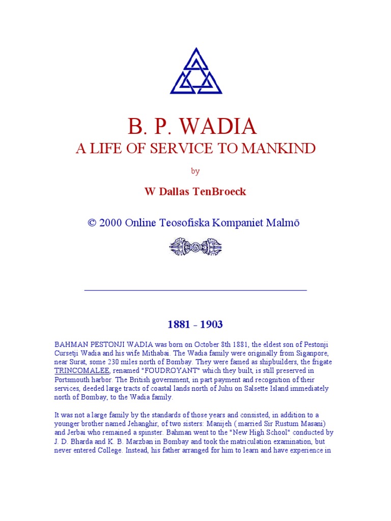 Dallas TenBroeck, W - BP Wadia A Life of Service To Mankind | PDF ...