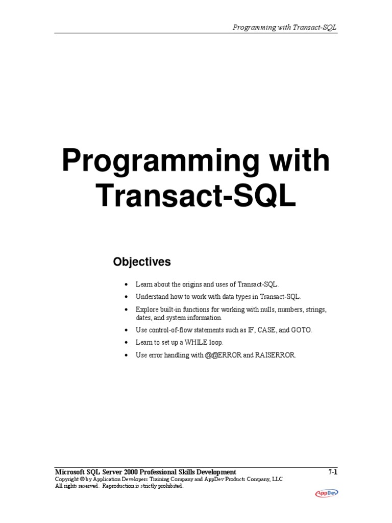Programming With Transact-SQL | PDF | Microsoft Sql Server | Sql