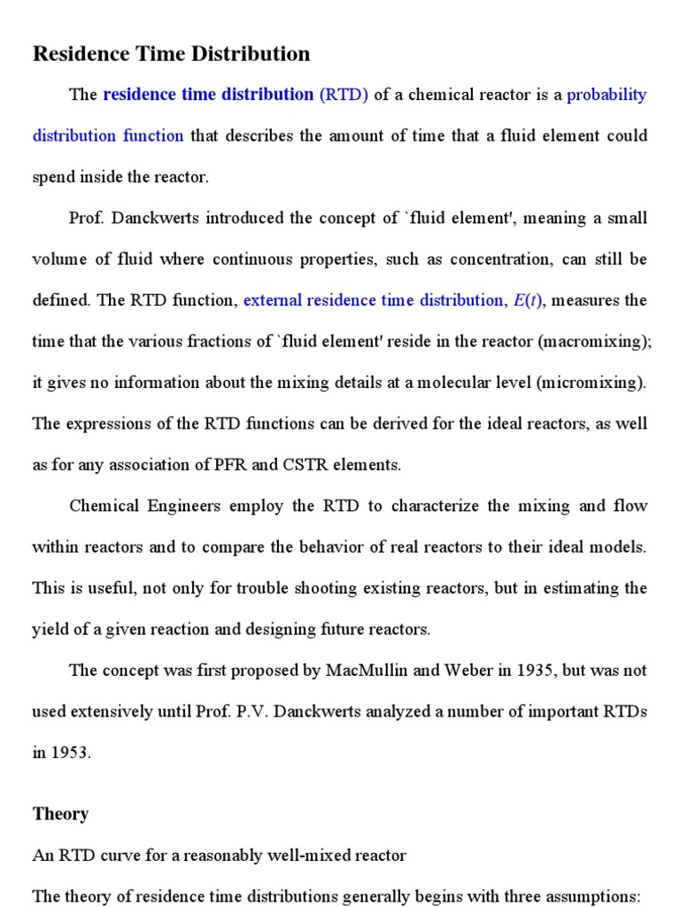 Residence Time Distribution | PDF | Chemical Engineering | Chemistry