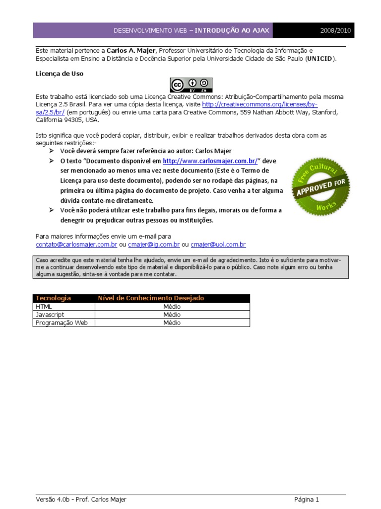 Apostila Básica de AJAX - Carlos Majer | PDF | Script Java | Modelo de Documento por Objetos (DOM)