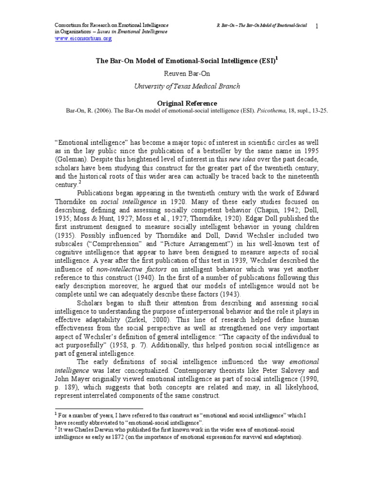 Baron Model of Emotional Social Intelligence | PDF | Emotional ...