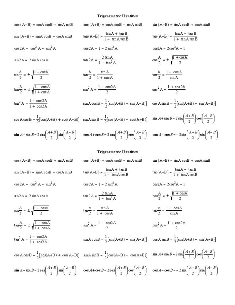 Trig Identities | PDF | Teaching Methods & Materials