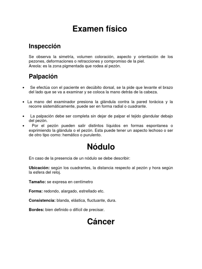 Examen Fisico Mamas | PDF | Cáncer de mama | Metástasis