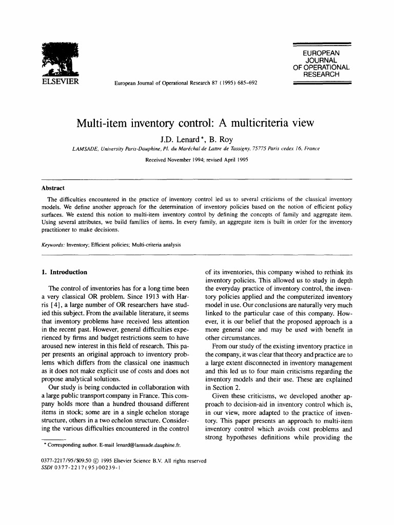 Multi-Item Inventory Control: A Multicriteria View | PDF | Inventory | Mathematical Optimization