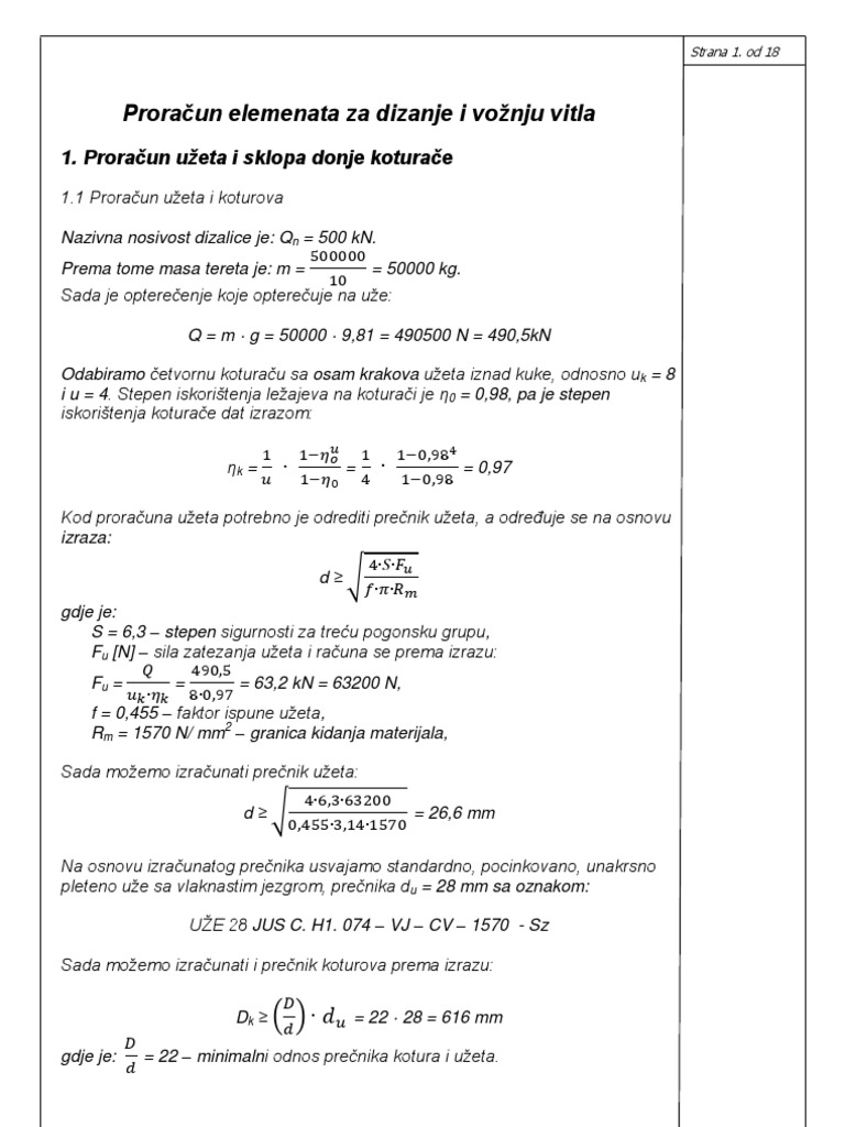 Proracun Dizalice | PDF