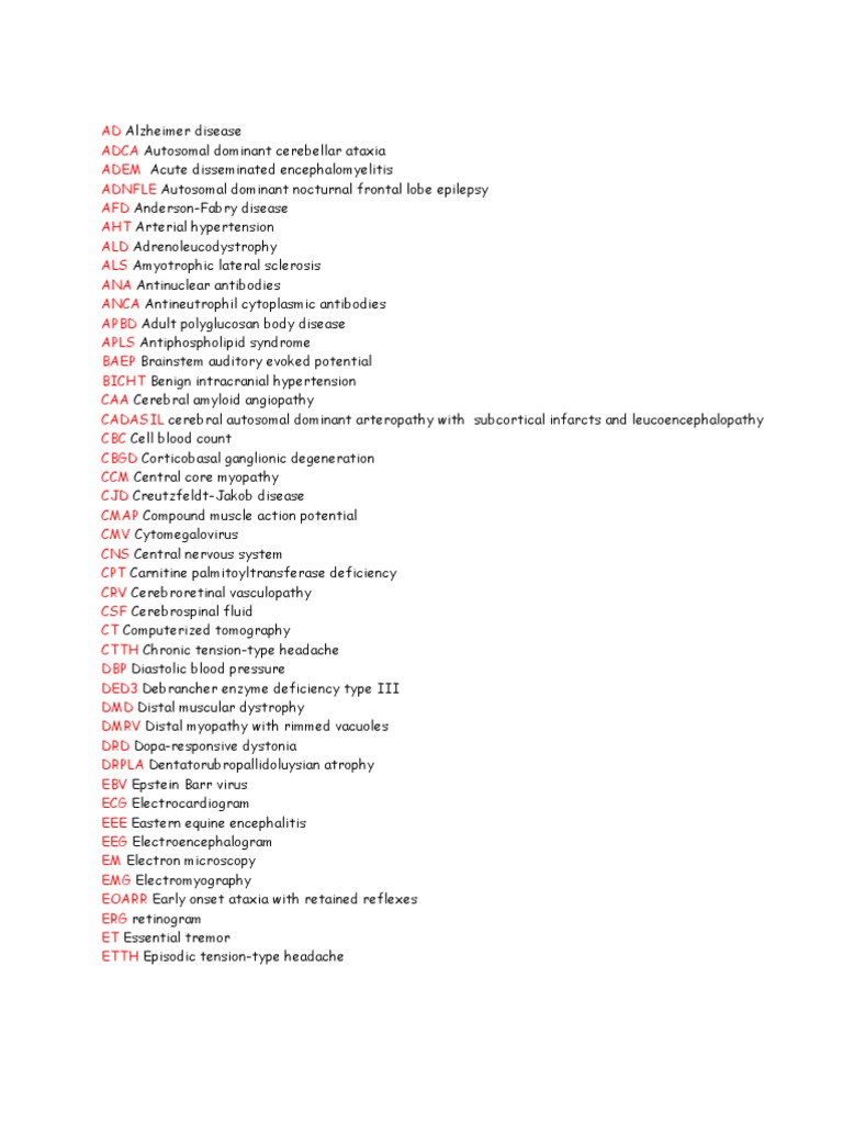 Neurological Disorders Glossary | PDF