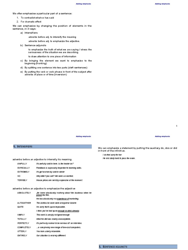 Adding Emphasis | PDF | Clause | Verb
