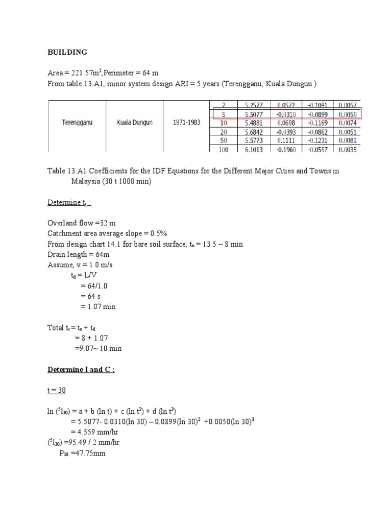 Drainage System Calculation MASMA | PDF | Surface Runoff | Drainage Basin