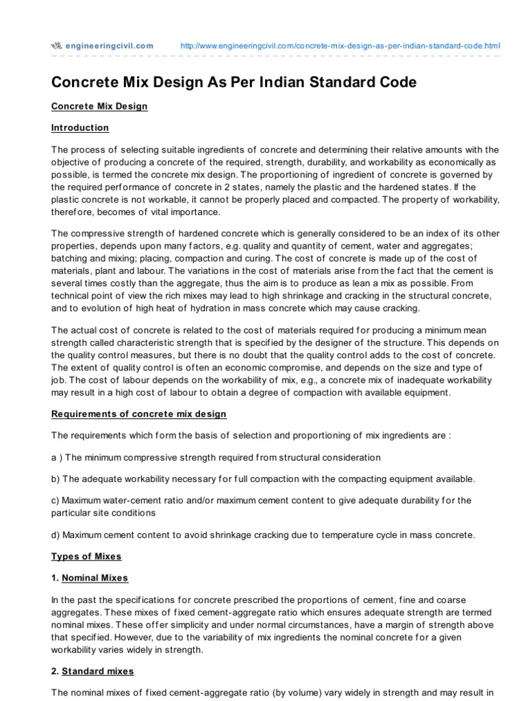Concrete Mix Design Code | PDF | Concrete | Structural Engineering