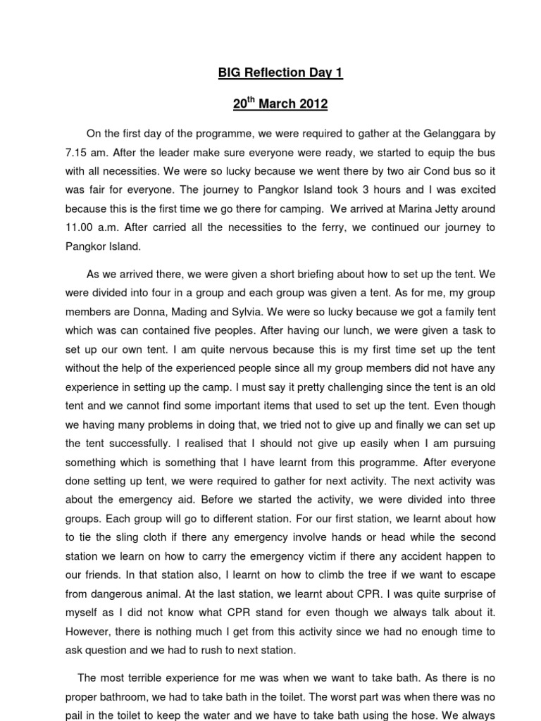 BIG Reflection Day 1 | PDF