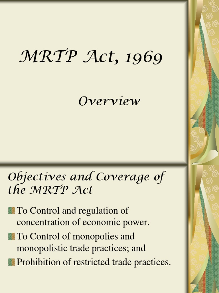 MRTP Act, 1969 | PDF | Monopoly | Competition