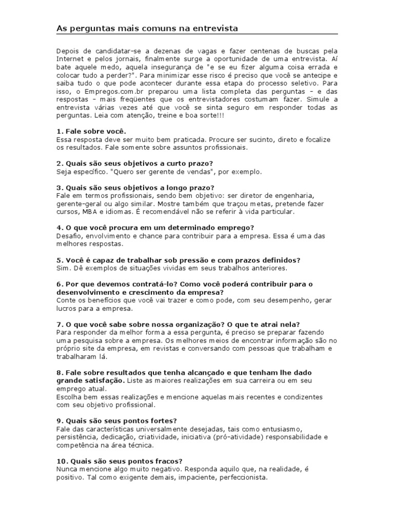 As 30 perguntas mais comuns em entrevistas de emprego e como respondê ...
