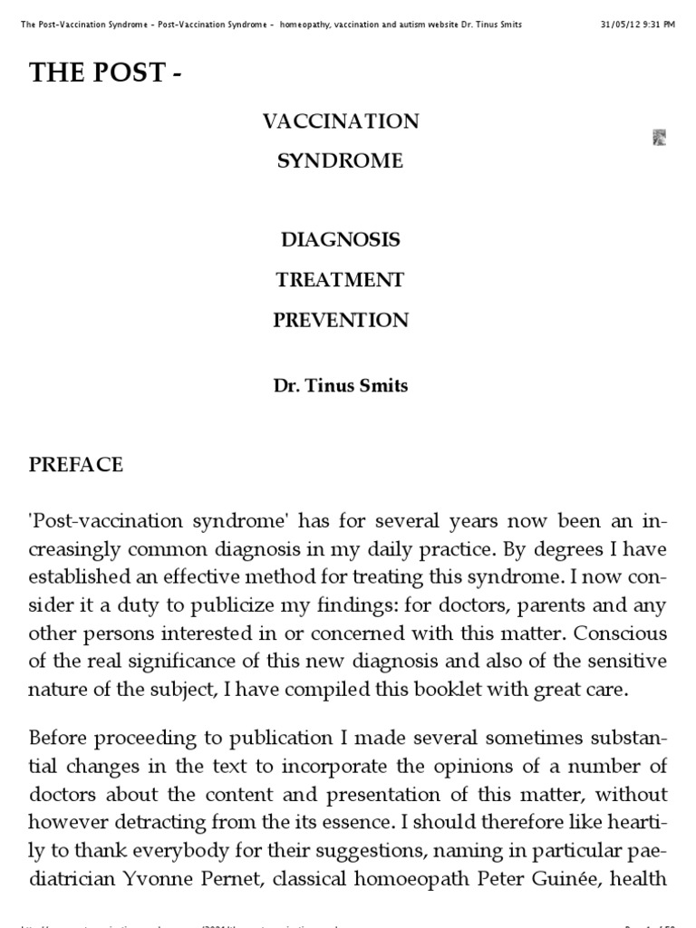 The Post-Vaccination Syndrome - Post-Vaccination Syndrome - Homeopathy ...
