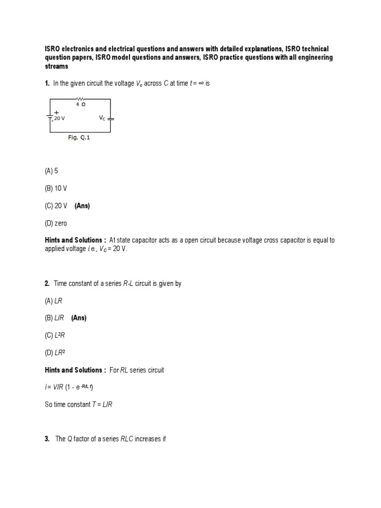 ISRO Electronics and Electrical Questions and Answers With Detailed ...