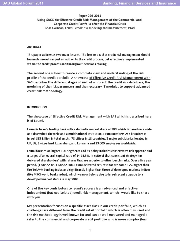 Using SAS For Effective Credit Risk Management | PDF | Credit (Finance ...
