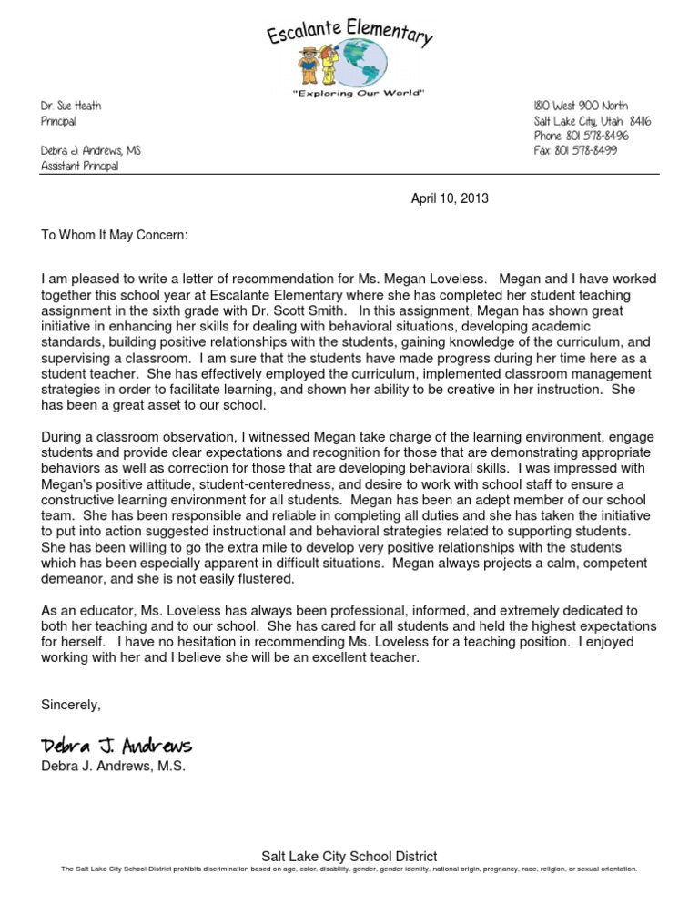 Letter of Rec Megan Loveless Letterhead | PDF | Sharing | Teachers