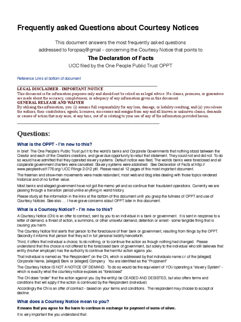 OPPT: Courtesy Notice FAQ | Uniform Commercial Code | Foreclosure