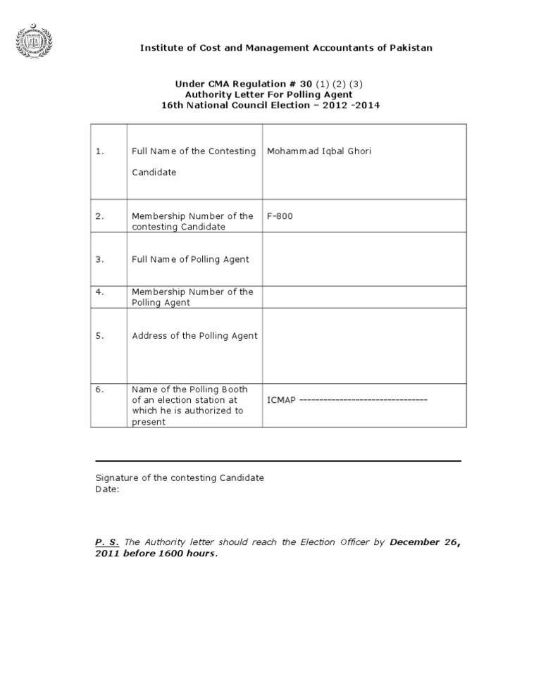 Polling Agent Form National | PDF