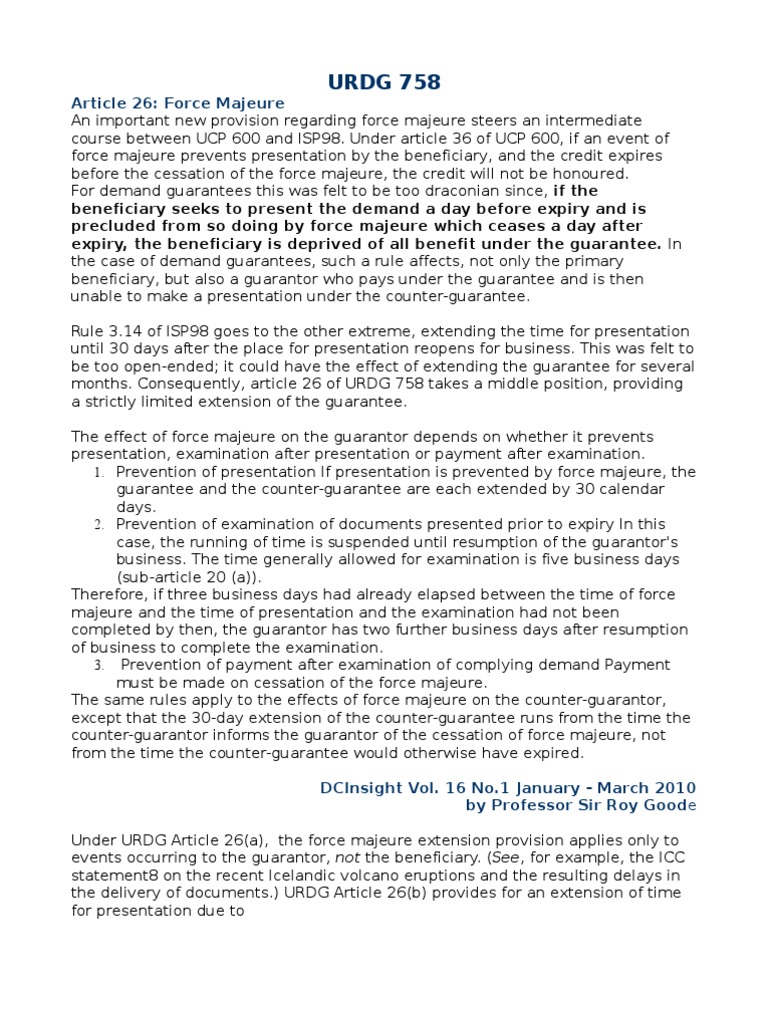 URDG 758 Force Majeure Rule | Download Free PDF | Guarantee | Virtue