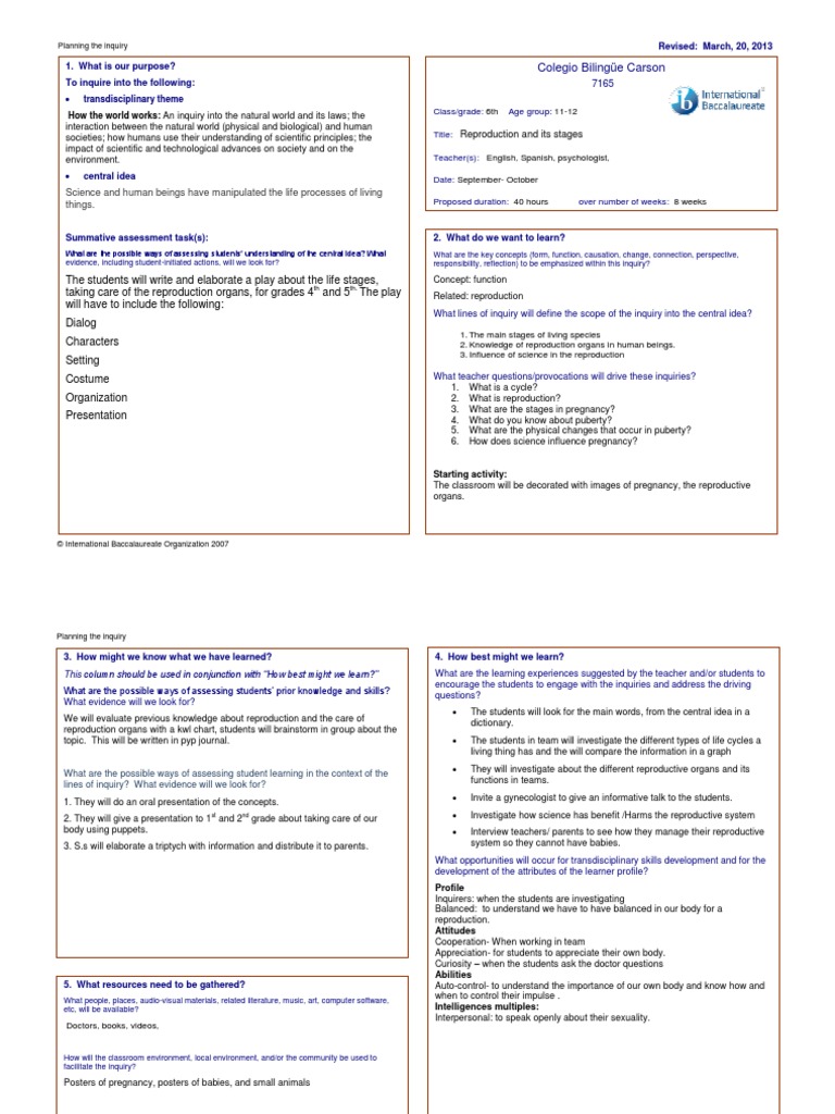 6ºreproduction and Its Stages 2013 | PDF | Understanding | Learning