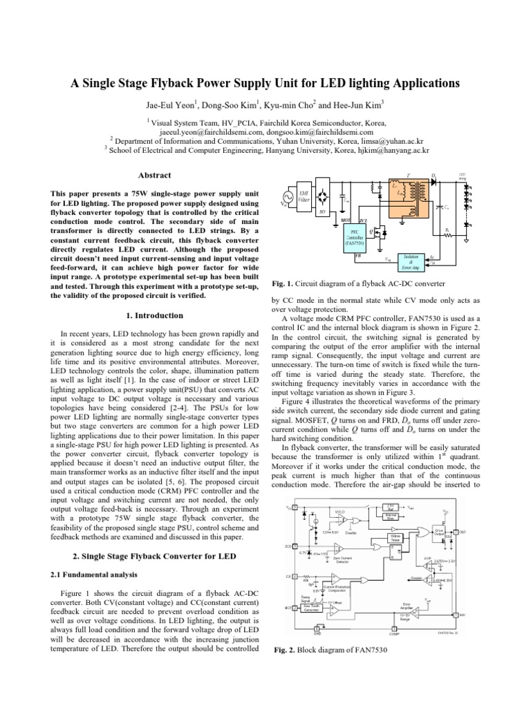 A Single Stage Flyback Power Supply Unit For LED Lighting Applications ...