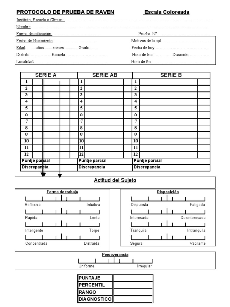 Protocolo Raven Escala Coloreada | PDF | Salud y bienestar | Medicina