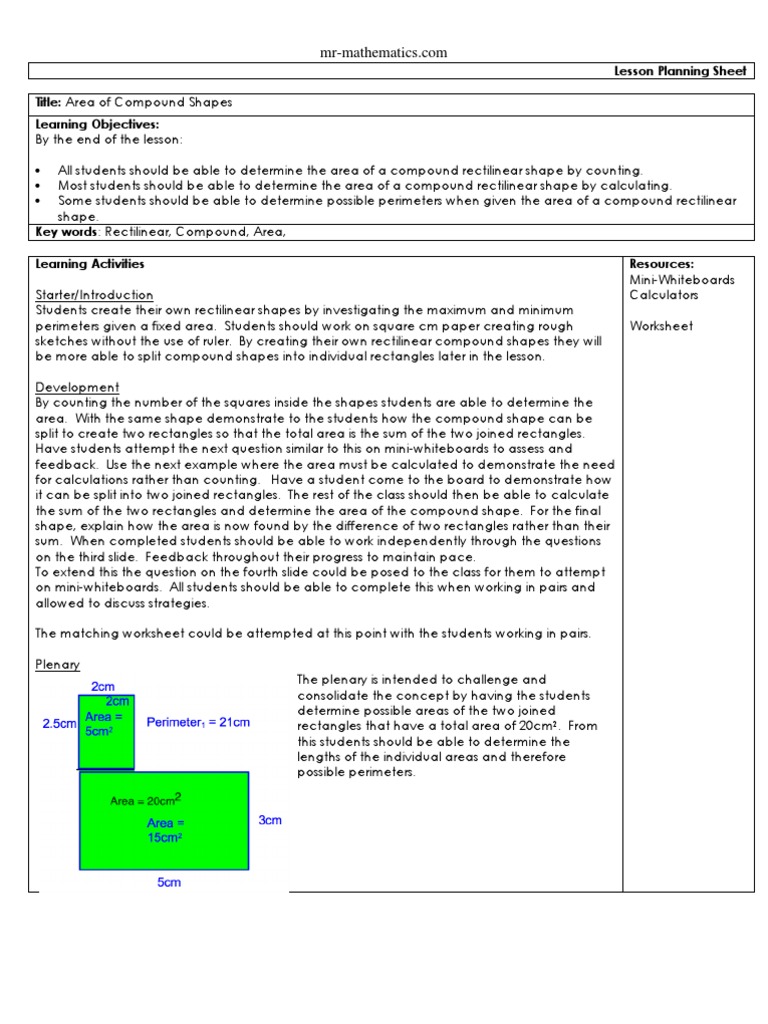 Area of Compound Rectilinear Shapes | PDF | Shape | Rectangle