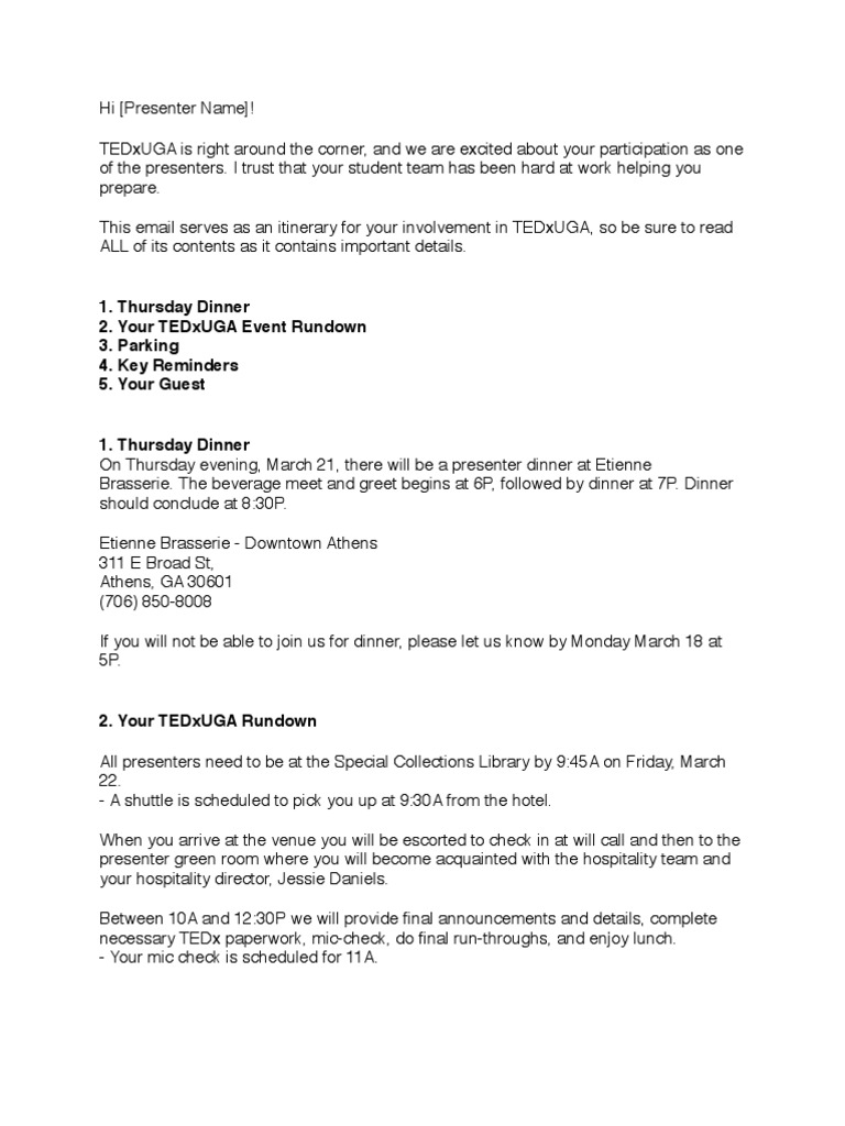 Sample TEDx Itinerary | PDF | Leisure