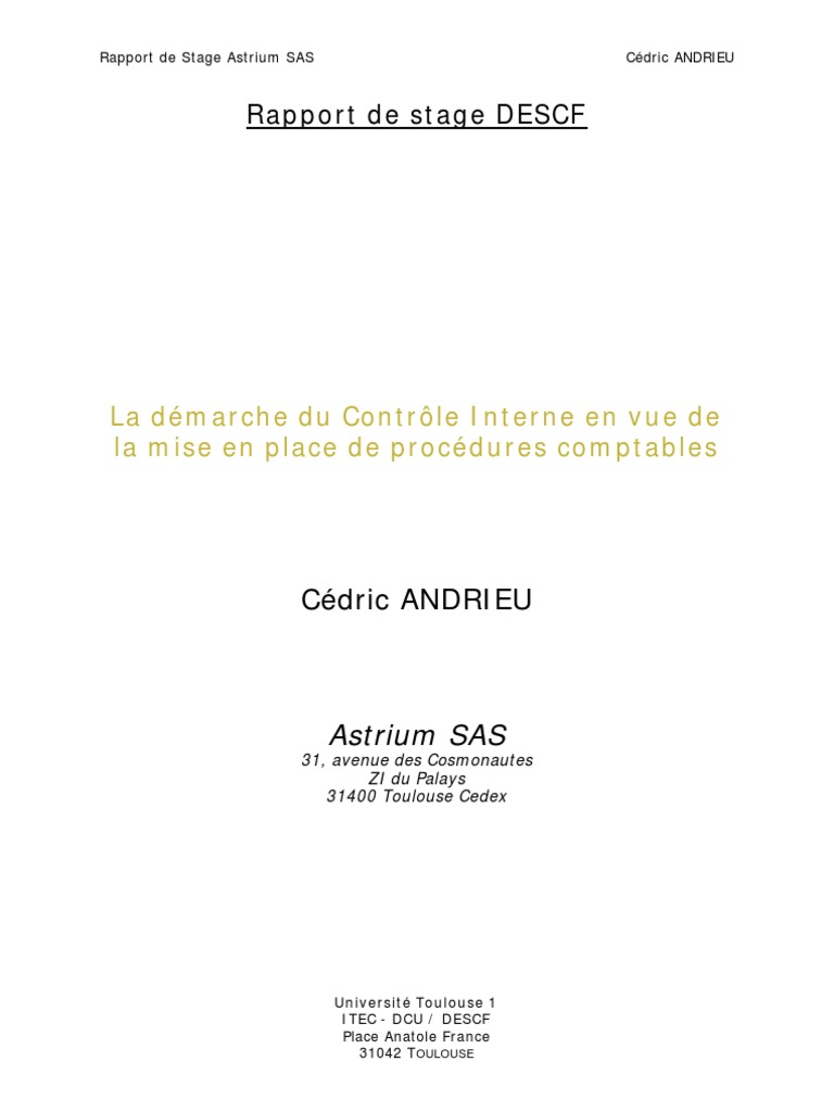 Rapport de Stage - DESCF | PDF | Contrôle interne | Audit interne