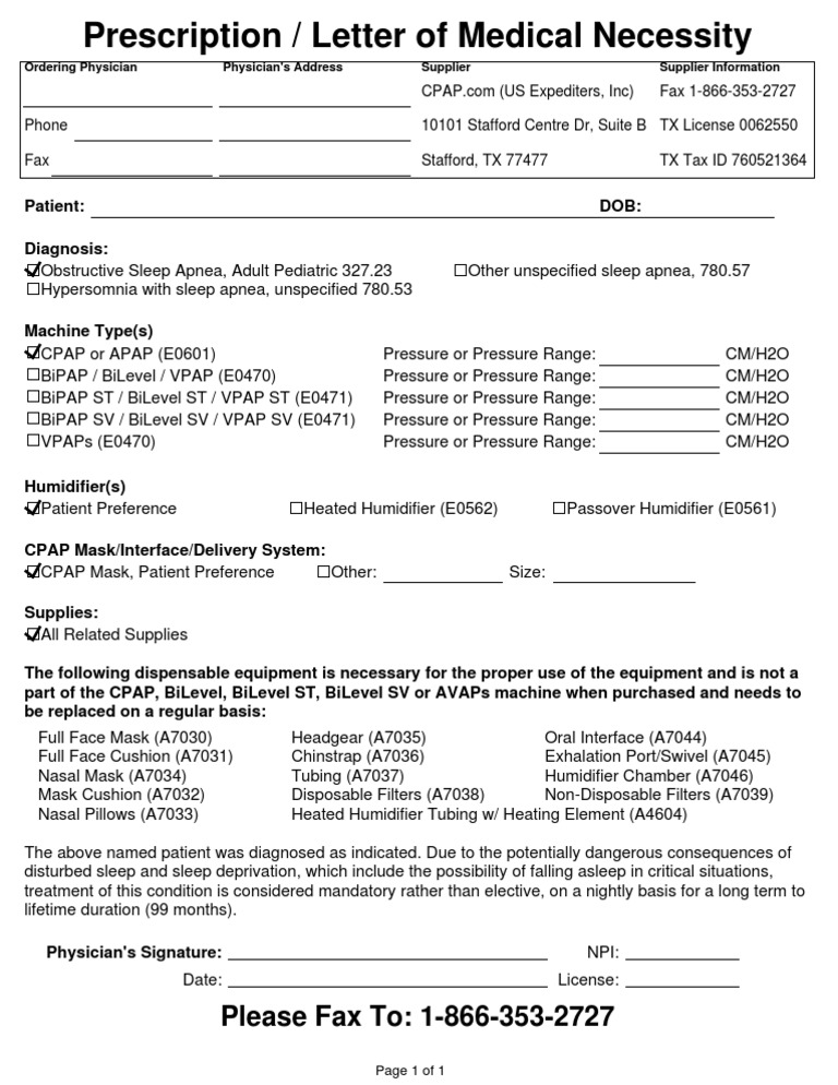 CPAP Prescription and Medical Necessity | PDF