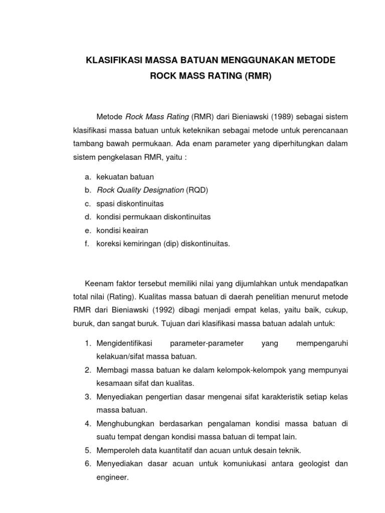 Klasifikasi Massa Batuan Menggunakan Metode Rock Mass Rating | PDF