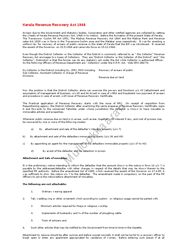 Kerala Revenue Recovery Act-1968 | PDF | Property | Social Institutions