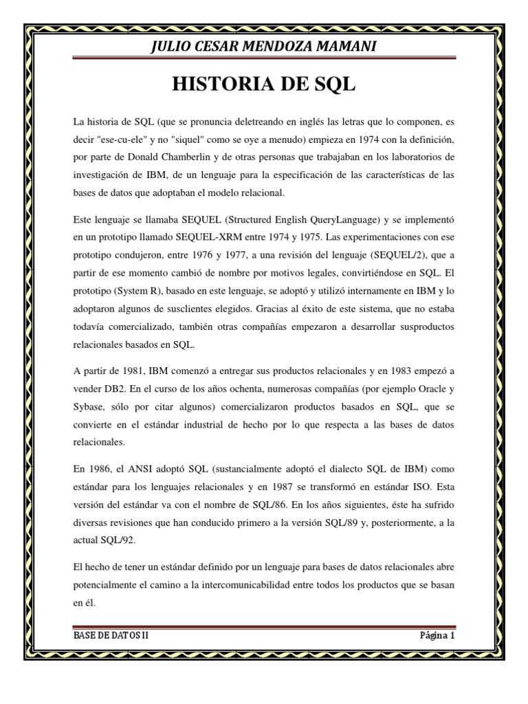 Historia Del SQL | PDF | SQL | Bases de datos