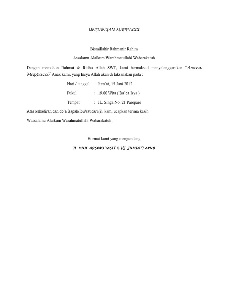 Undangan Mappacci | PDF