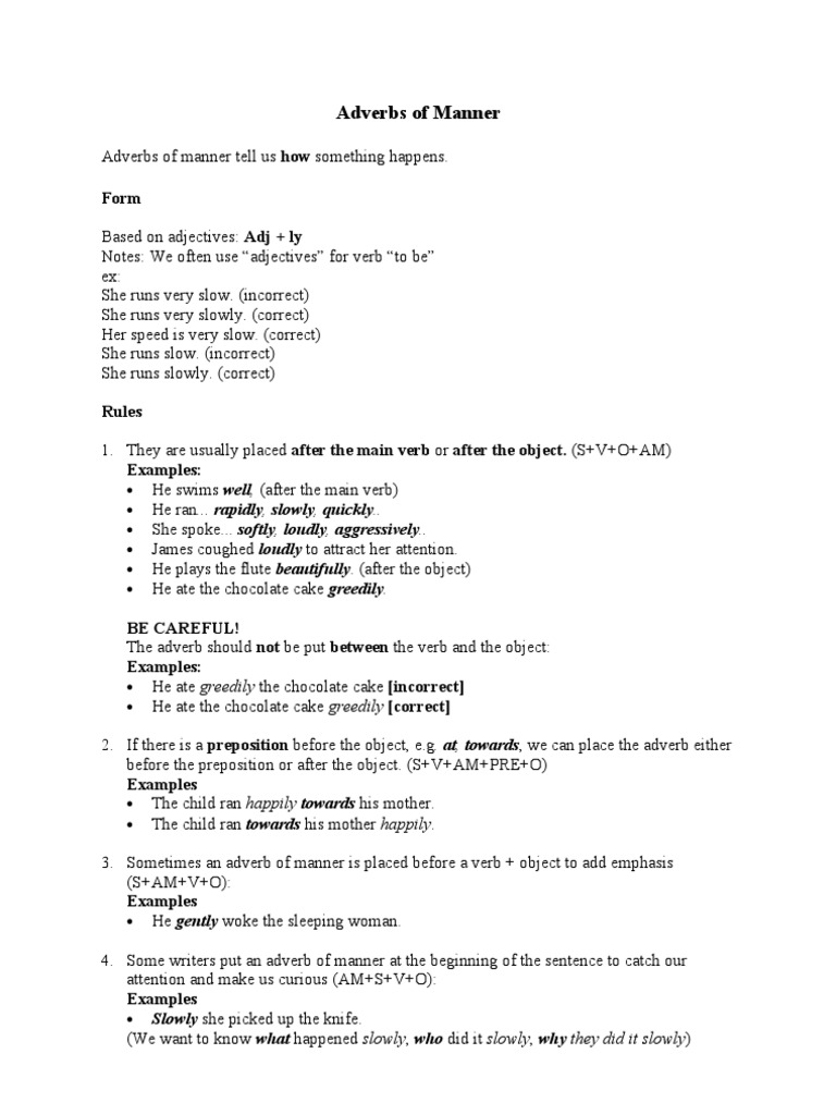 Adverbs of Manner | PDF | Adverb | Object (Grammar)