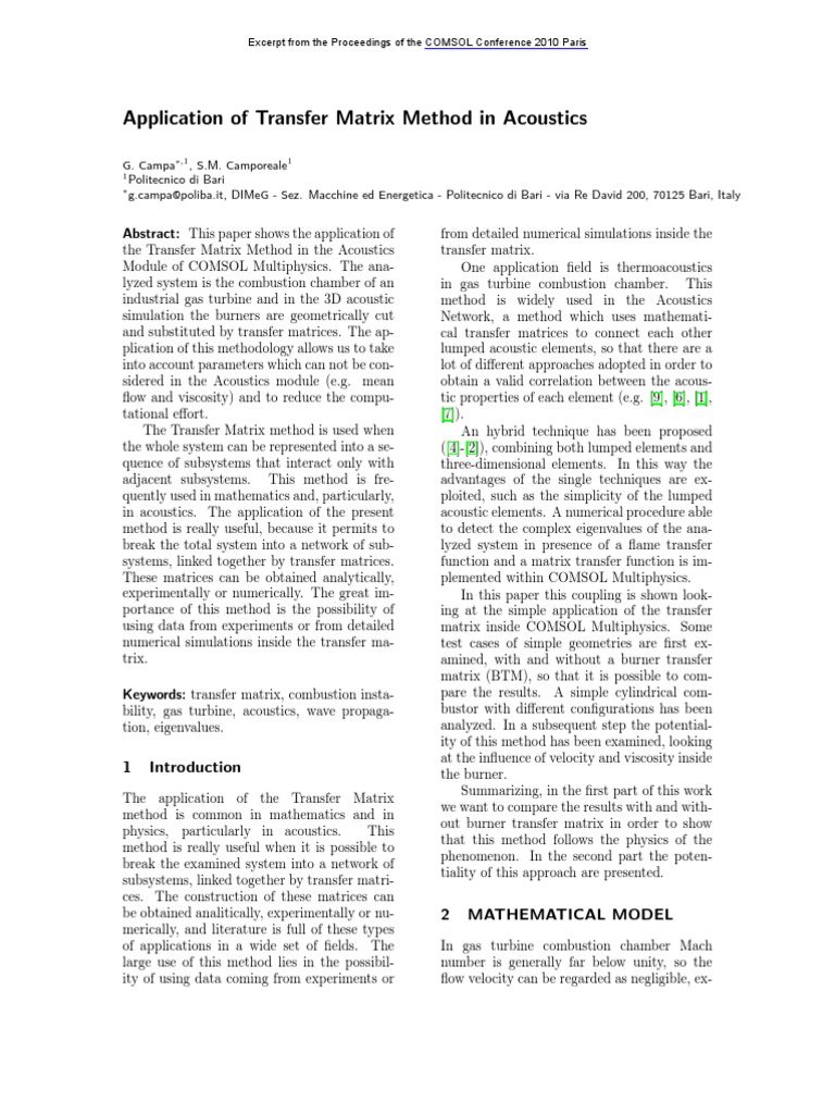 Application of Transfer Matrix Method in Acoustics | PDF | Matrix ...