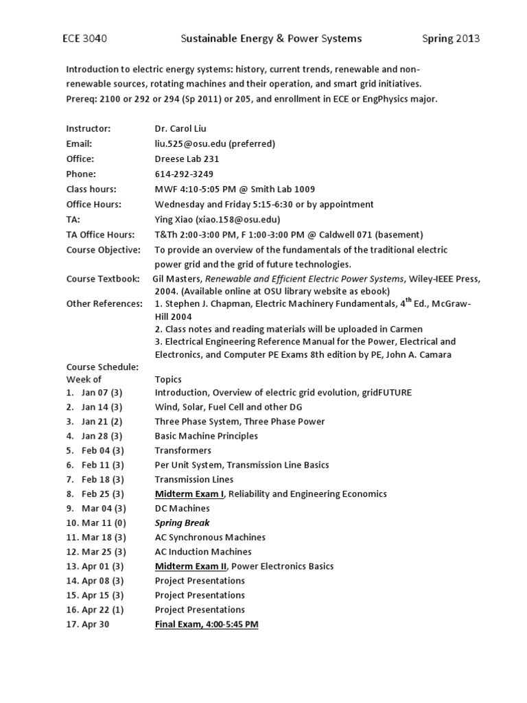 ECE 3040: Sustainable Energy Systems | PDF | Electrical Grid | Test ...