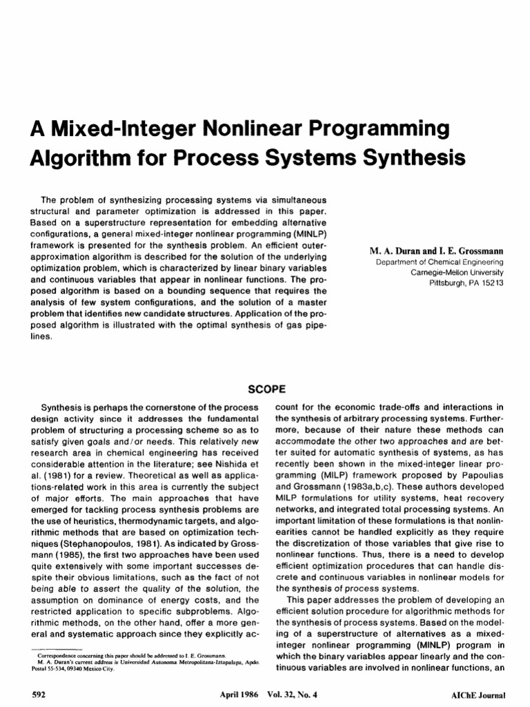 A Mixed-Integer Nonlinear Programming Algorithm For Process Systems ...