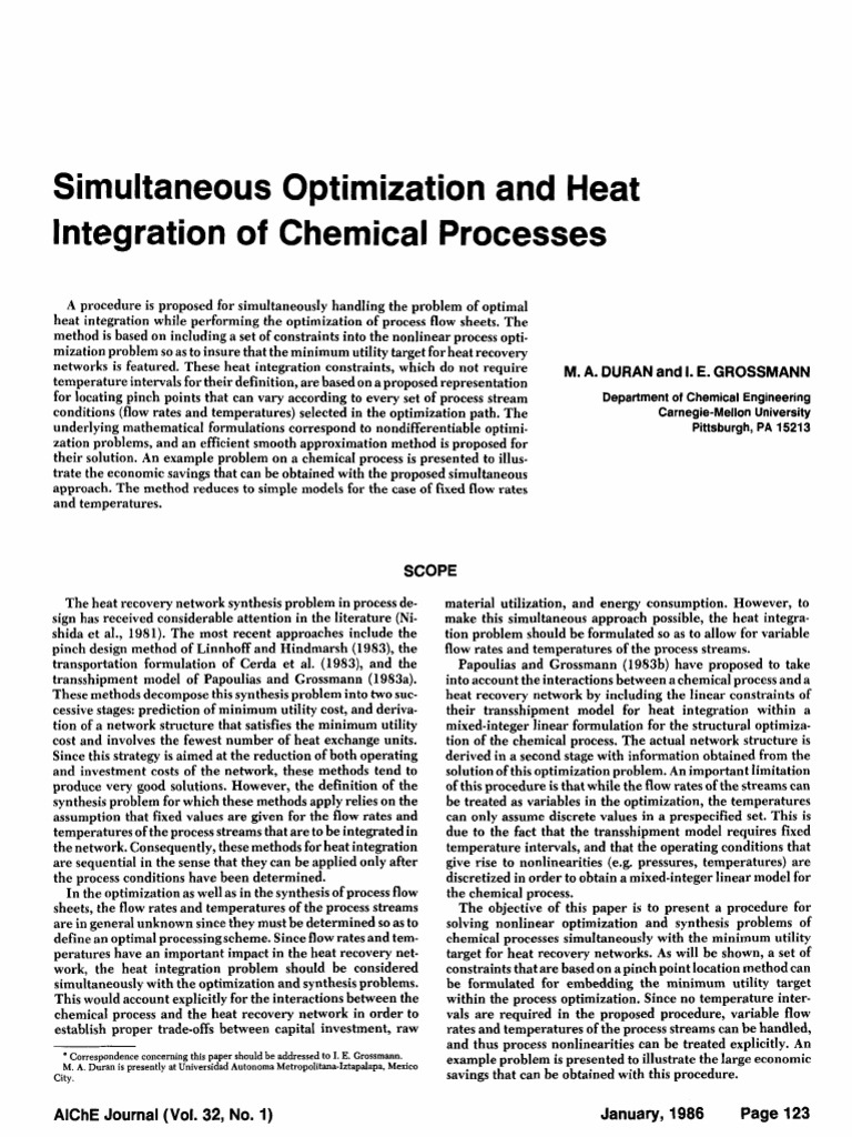 Simultaneous Optimization and Heat Integration of Chemical Processes ...