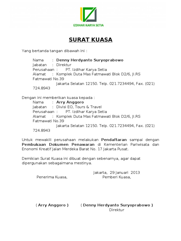 Surat Kuasa Pendaftaran Lelang | PDF