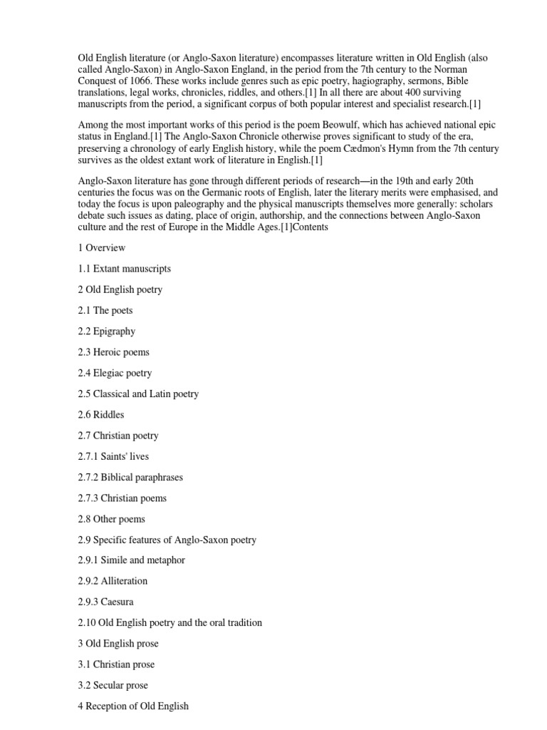 Old English Literature Poems British Tradition I: Poetry, Prose,