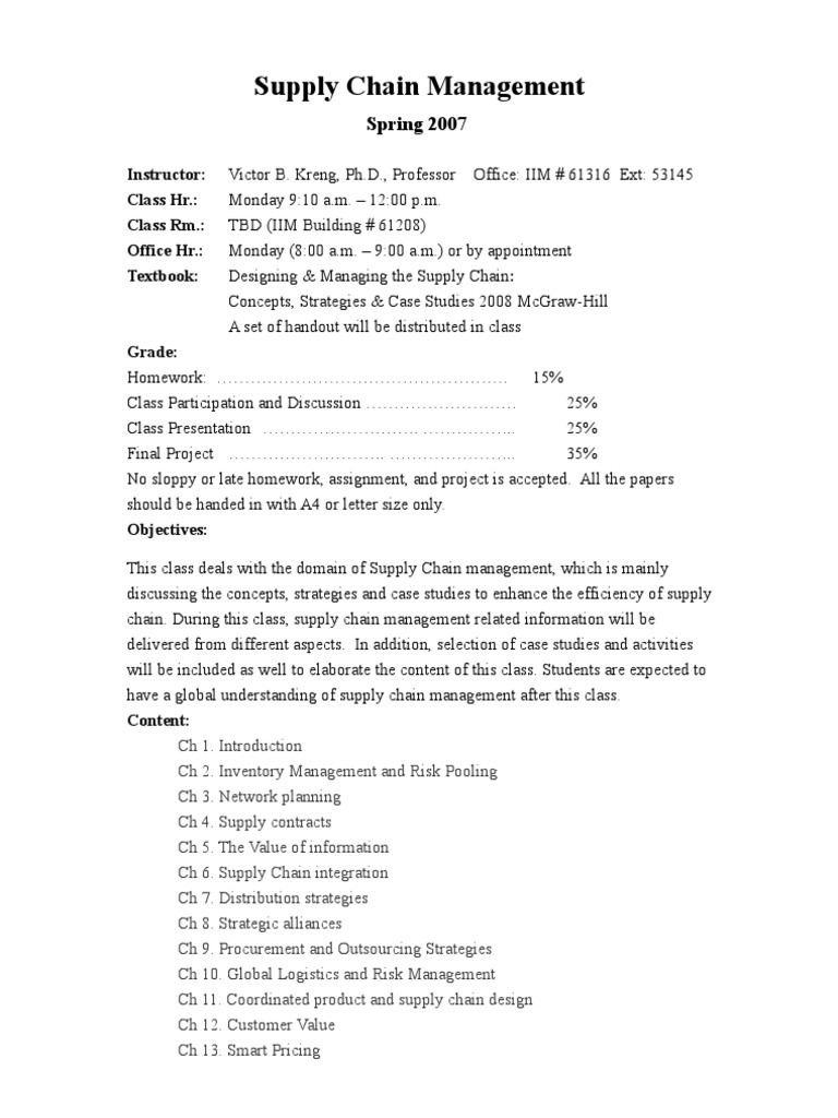 Supply Chain Management Course Overview | PDF