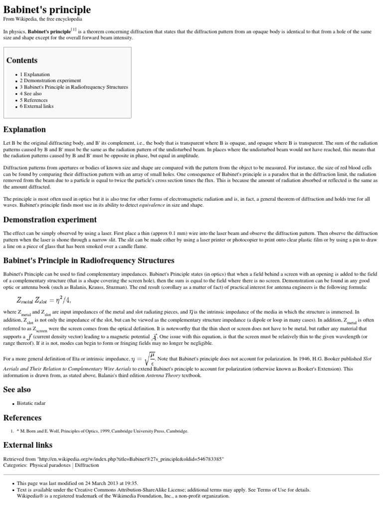 Babinet's Principle - Wikipedia, The Free Encyclopedia | PDF