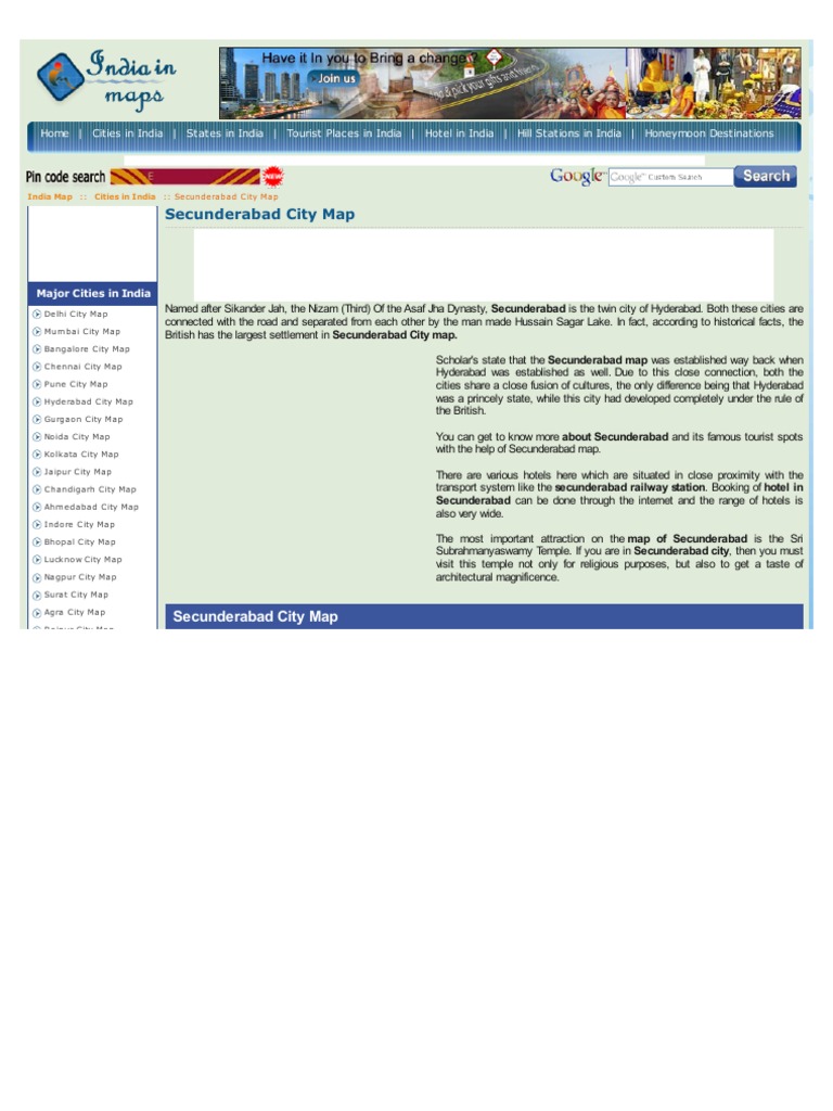 Secunderabad City Map | South Asia | States And Territories Of India