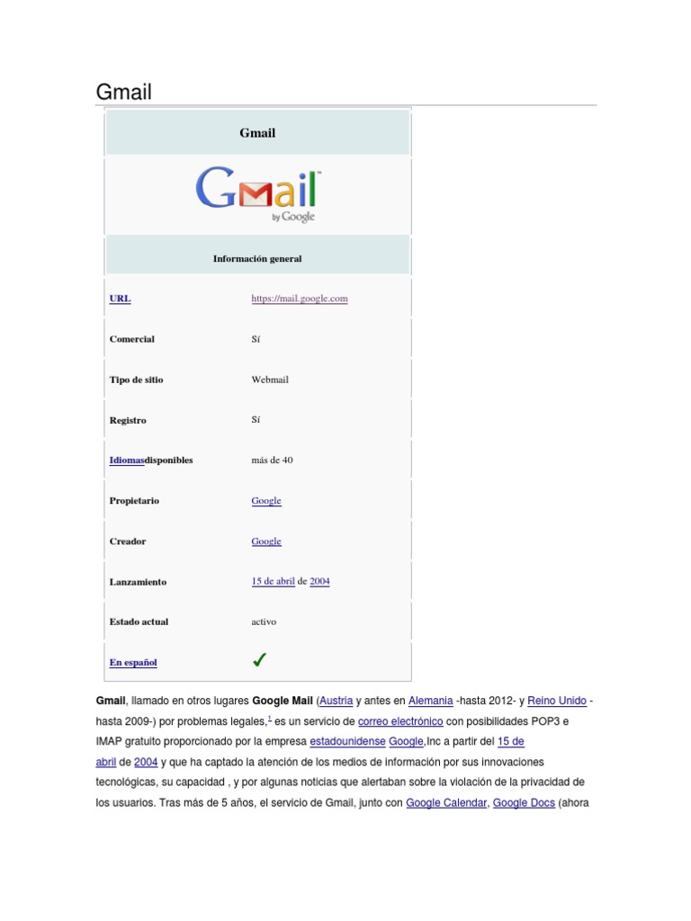 Breve Reseña Historica de Gmail! | PDF | Gmail | Google