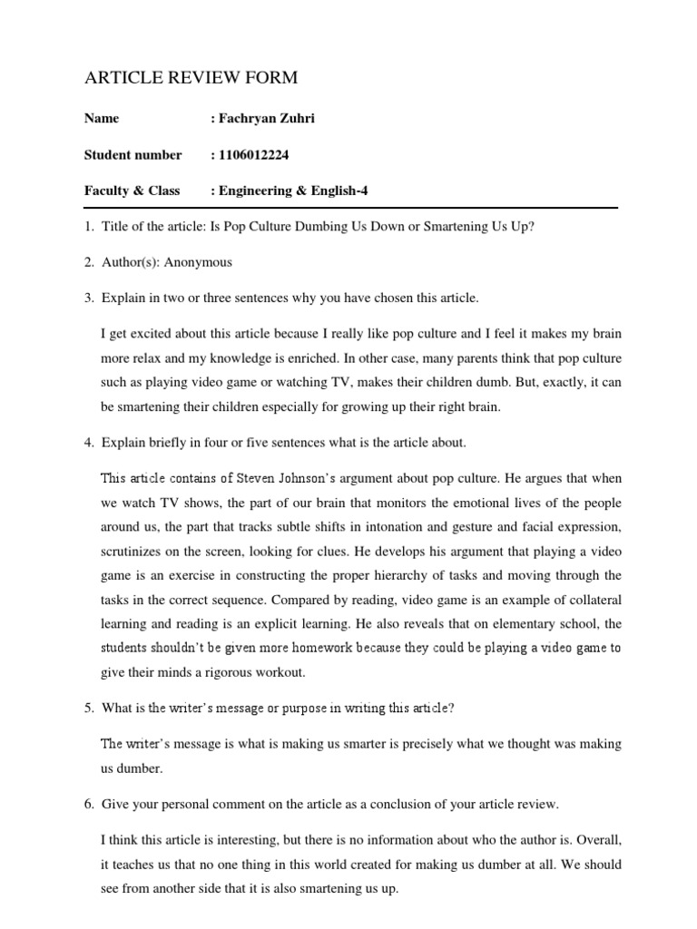 Article Review Form 1 | PDF